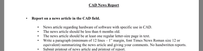 Solved CAD News Report Report on a news article in the CAD | Chegg.com