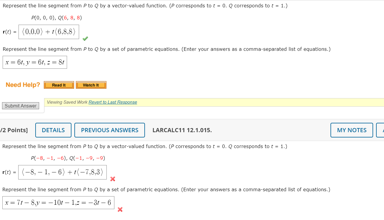 Solved Represent The Line Segment From P To Q By A Chegg