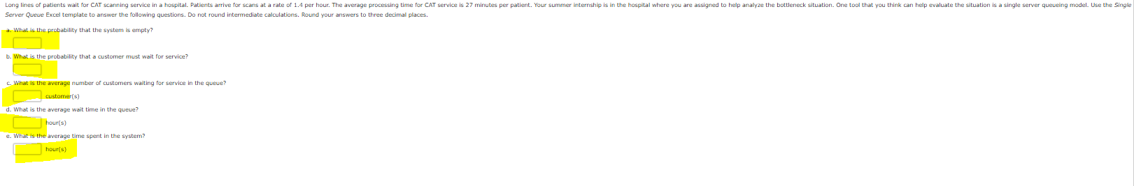 Solved Server Queue Excel template to answer the following | Chegg.com