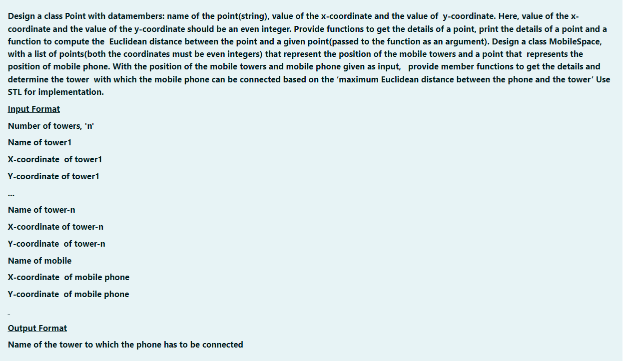 Solved Design a class Point with datamembers: name of the | Chegg.com