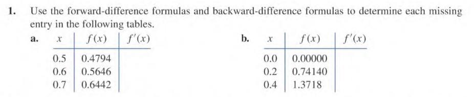 Solved 1. Use the forward-difference formulas and | Chegg.com