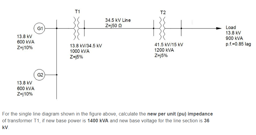 Solved 34.5 kV Line Z=j502 GL12:56 Line 13.8 kV 600 KVA | Chegg.com