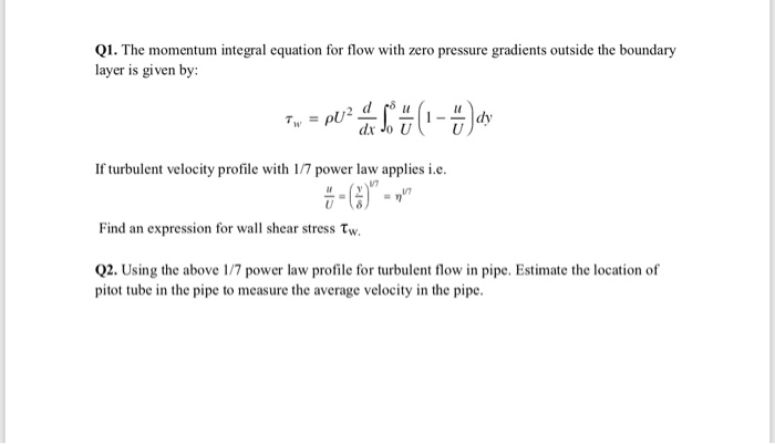 Solved Q1. The momentum integral equation for flow with zero | Chegg.com