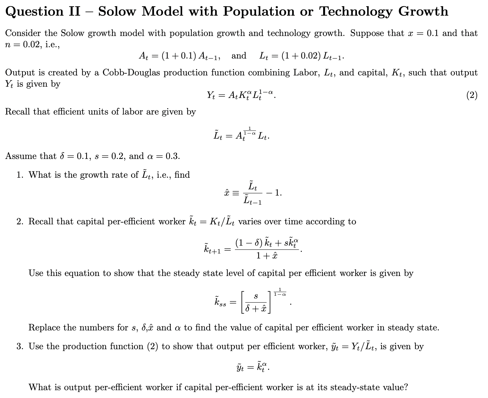 Solved Question II - Solow Model with Population or | Chegg.com Solved Question II - Solow Model with Population or | Chegg.com
