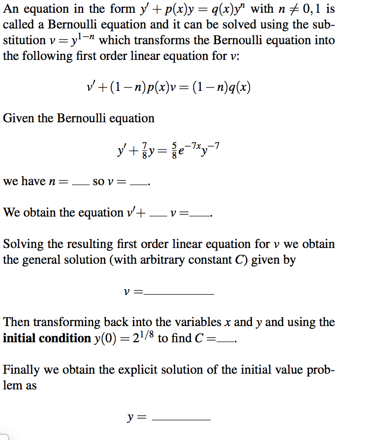 Solved An equation in the form yp(x)y q(x)y" with n0,1 is | Chegg.com