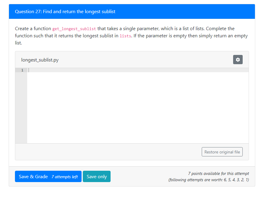 Solved Create a function get_longest_sublist that takes a | Chegg.com