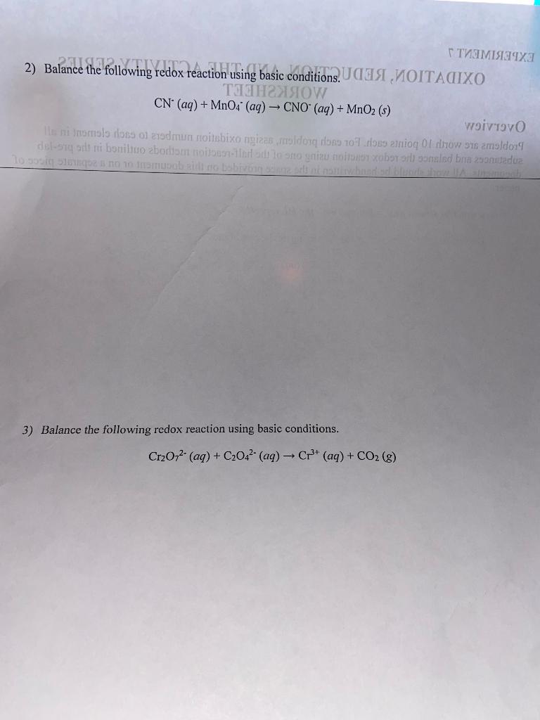 Solved CN−(aq)+MnO4−(aq)→CNO−(aq)+MnO2(s) WoivtavO 3) | Chegg.com