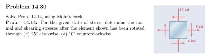 Solved Solve Prob. 14.14, using Mohr's circle. Prob. 14.14: | Chegg.com