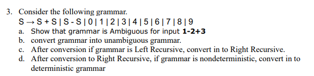 Solved 3. Consider the following grammar. | Chegg.com