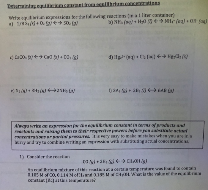 Solved Determining.equilibrium constant from equilibrium | Chegg.com
