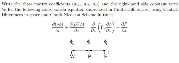 Solved Write the three matrix coefficients (aW,aP,aE) and | Chegg.com