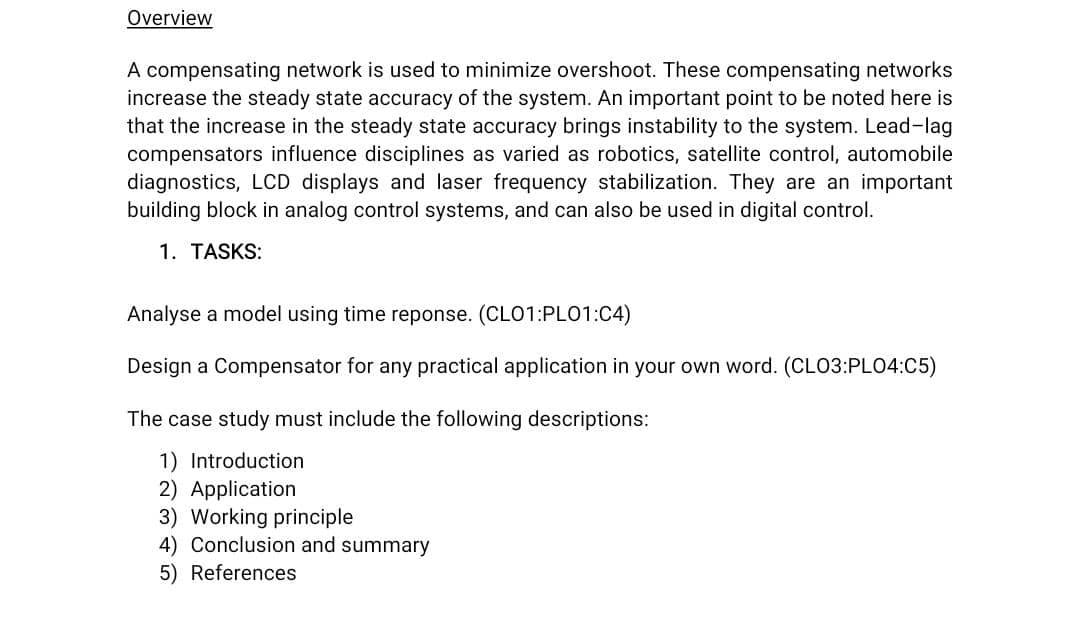 Solved Overview A compensating network is used to minimize | Chegg.com