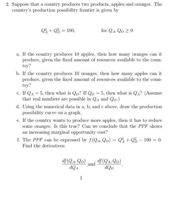 Solved 2. Suppose that a country produces two products, | Chegg.com
