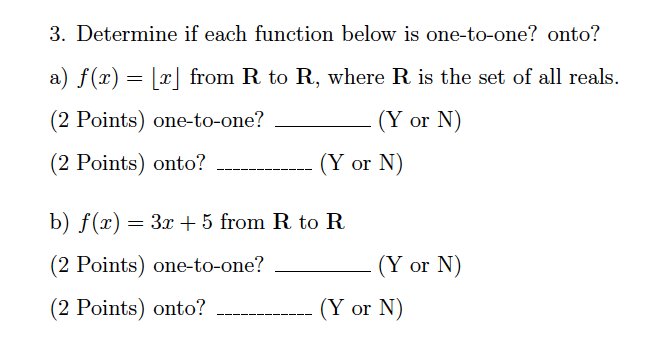 Solved 3. Determine if each function below is one-to-one? | Chegg.com