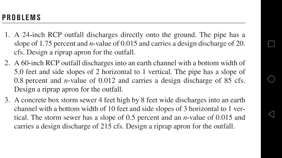 Solved PROBLEMS 1. A 24-inch RCP outfall discharges directly | Chegg.com