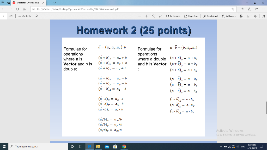 € 2 - - of 9 Operator Overloading - x + V 0 | Chegg.com