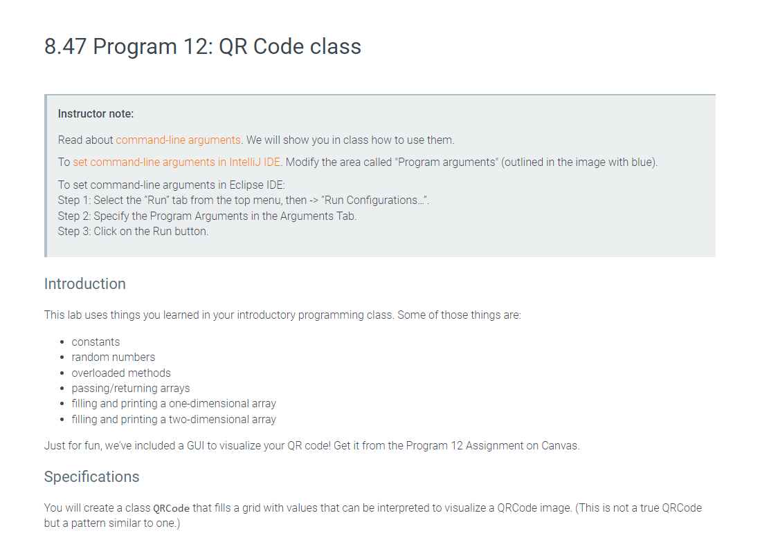 Solved 8.47 Program 12: QR Code class Instructor note: Read | Chegg.com