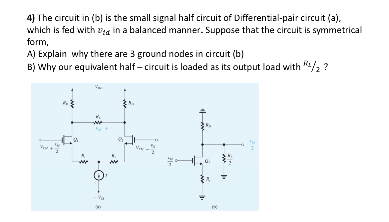 Solved 4) The circuit in (b) is the small signal half | Chegg.com