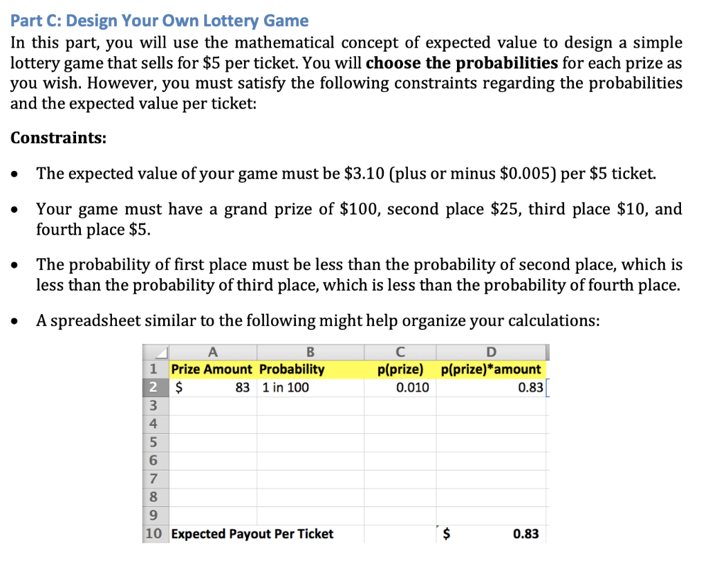 Part C: Design Your Own Lottery Game In this part, | Chegg.com
