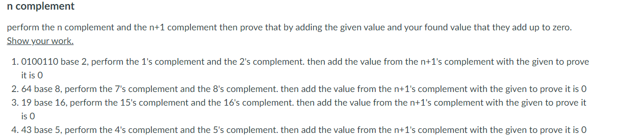 Solved n complementperform the n complement and the n+1 | Chegg.com