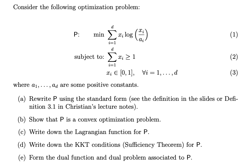 Consider the following optimization problem: P: min X | Chegg.com