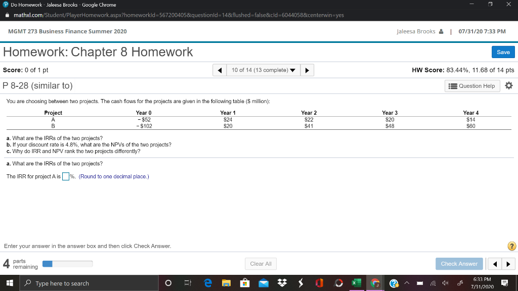 Solved X Do Homework - Jaleesa Brooks - Google Chrome | Chegg.com