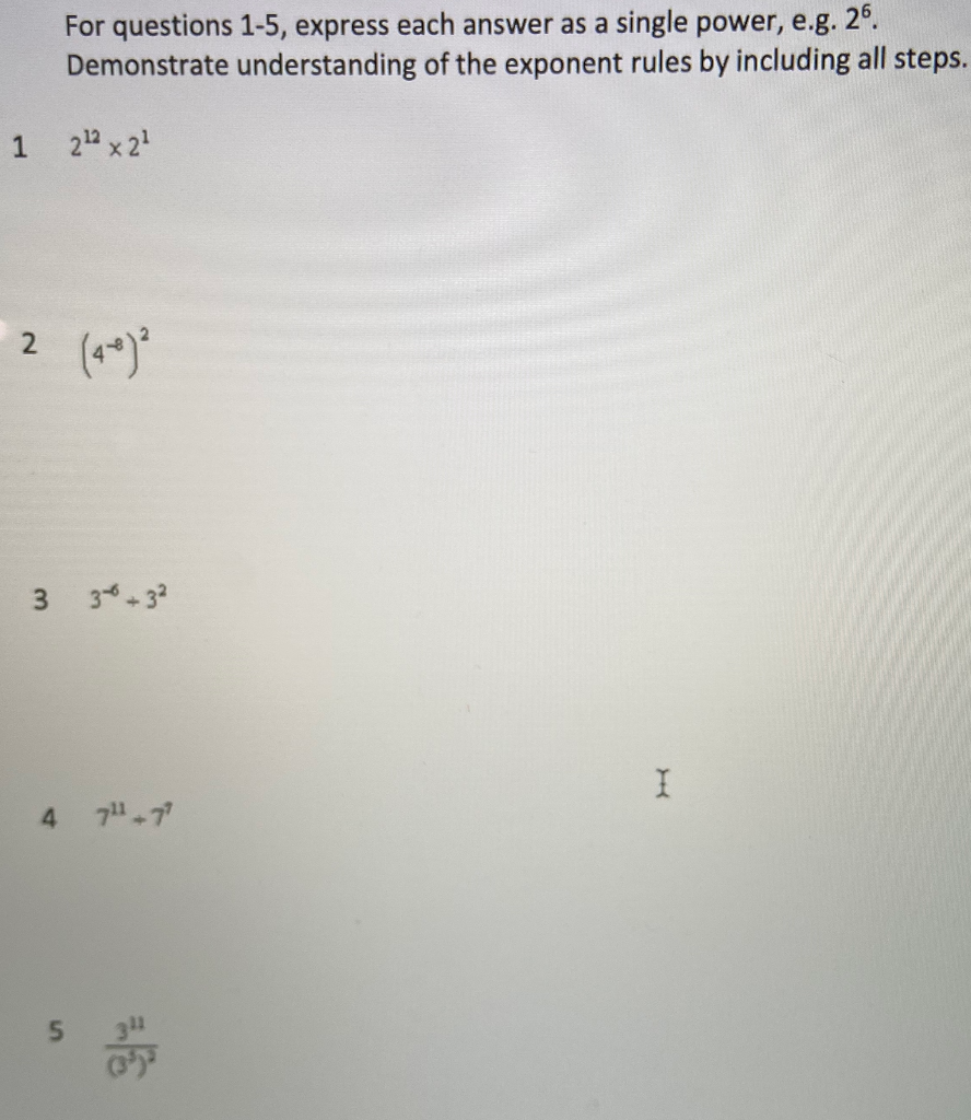 Solved For questions 1-5, express each answer as a single | Chegg.com