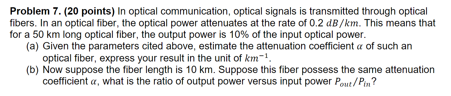 Solved Problem 7. (20 points) In optical communication, | Chegg.com