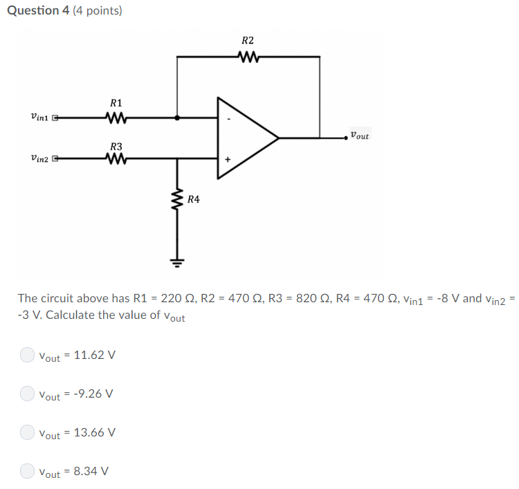 Solved Question 4 (4 points) R2 R1 Vinl Vout R3 The circuit | Chegg.com
