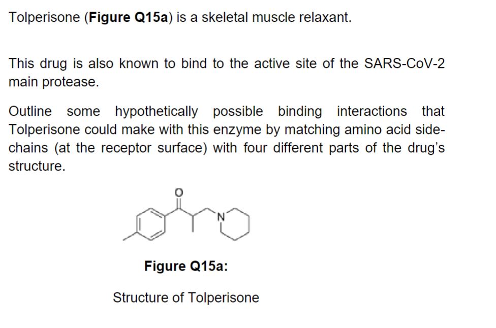 Solved Tolperisone (Figure Q15a) is a skeletal muscle | Chegg.com
