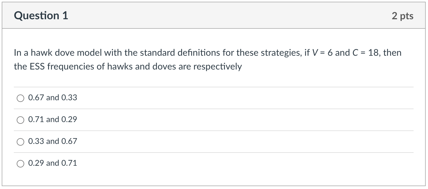 In a hawk dove model with the standard definitions | Chegg.com