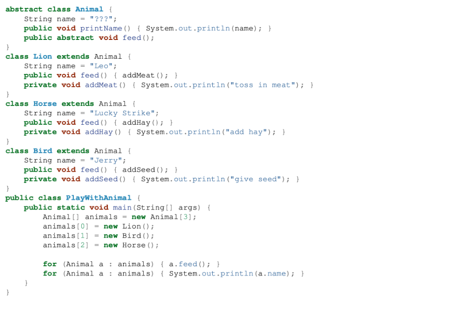 Solved abstract class Animal { String name = "???"; public | Chegg.com