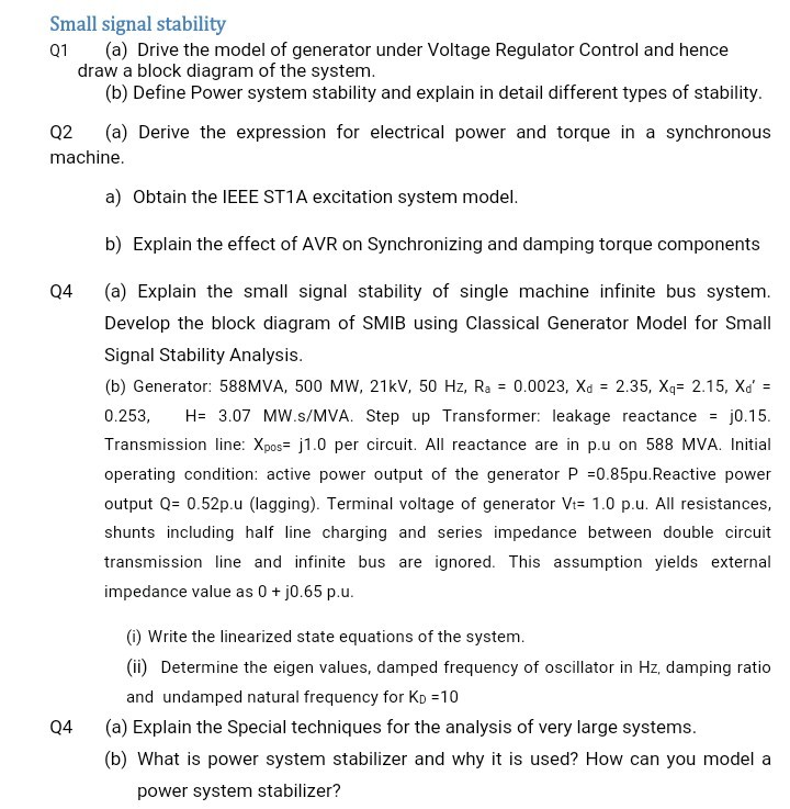 Small signal stability Q1 (a) Drive the model of | Chegg.com