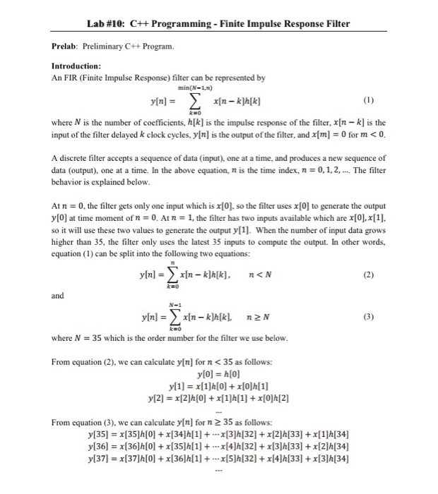 Lab #10: C++ Programming-Finite Impulse Response | Chegg.com