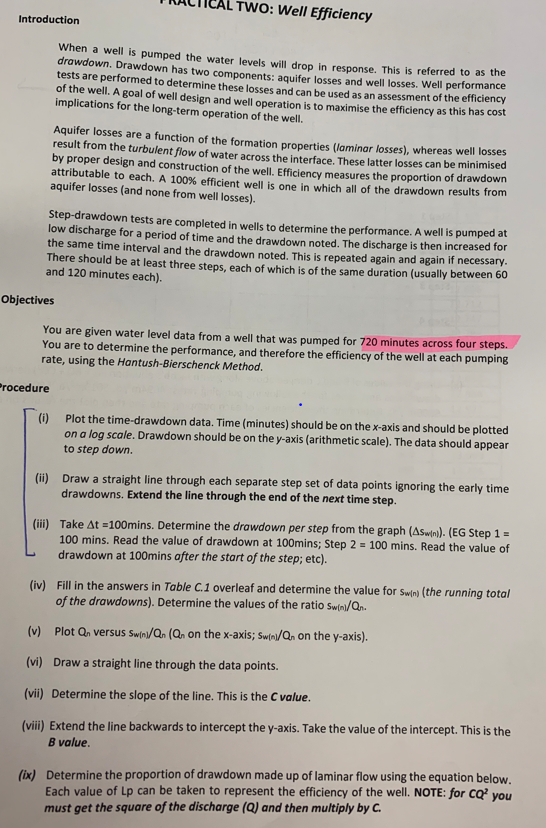 Introduction Well Efficiency When a well is pumped | Chegg.com