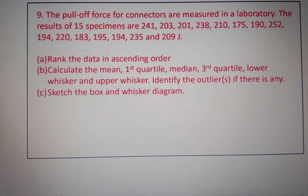 Solved 9. The pull-off force for connectors are measured in | Chegg.com