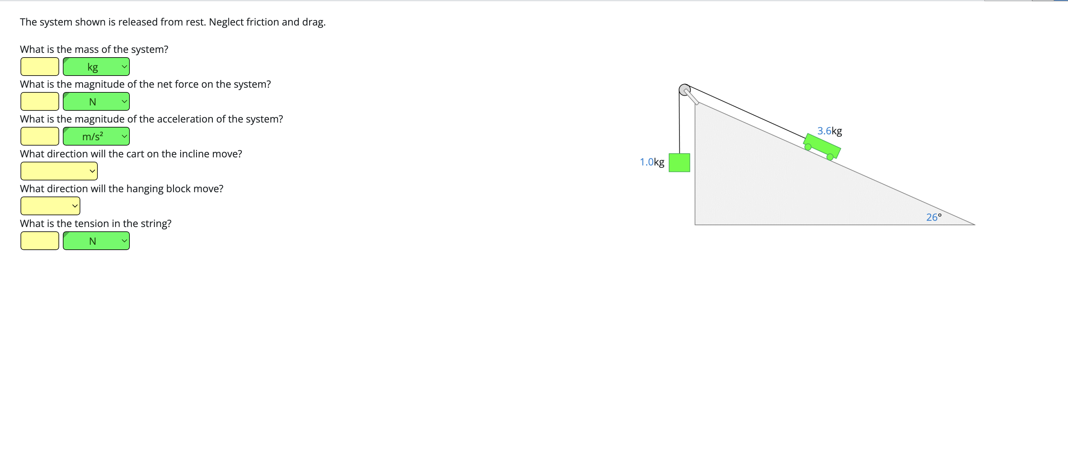 Solved The system shown is released from rest. Neglect | Chegg.com