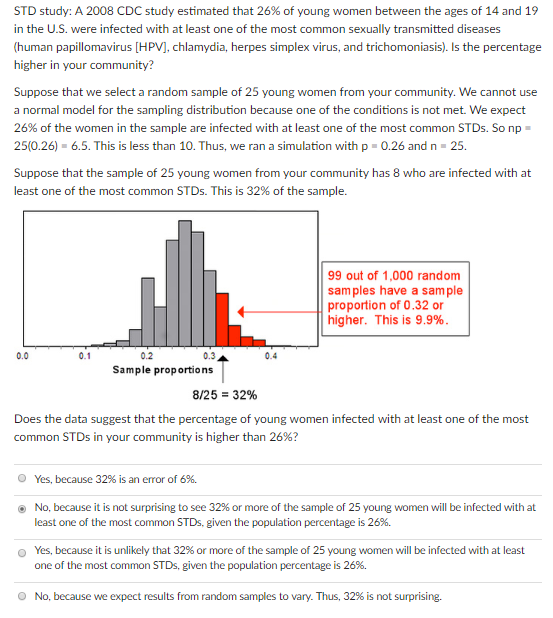 Solved STD study: A 2008 CDC study estimated that 26% of | Chegg.com