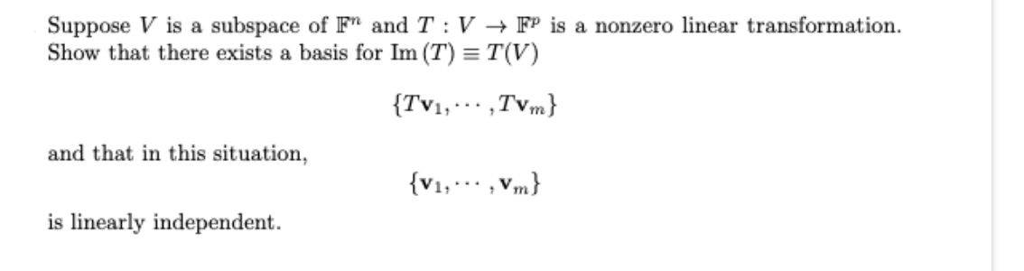 Solved Suppose V is a subspace of Fn and T:V→Fp is a nonzero | Chegg.com