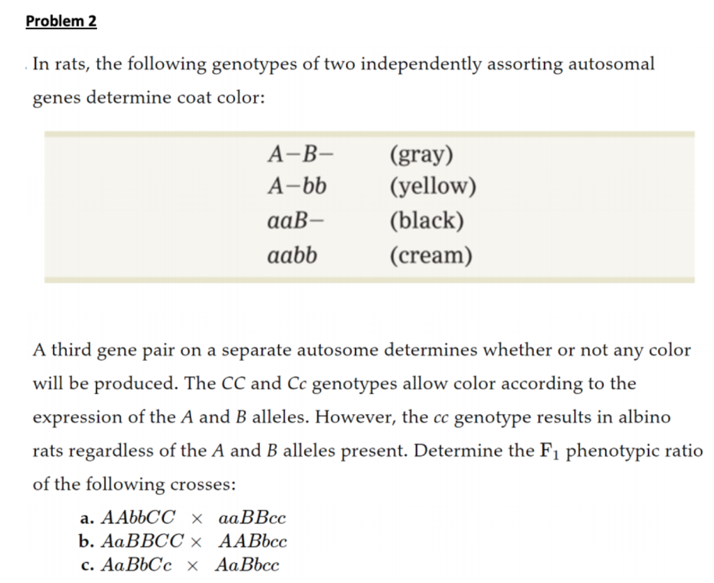 Solved Problem 2 In rats, the following genotypes of two | Chegg.com