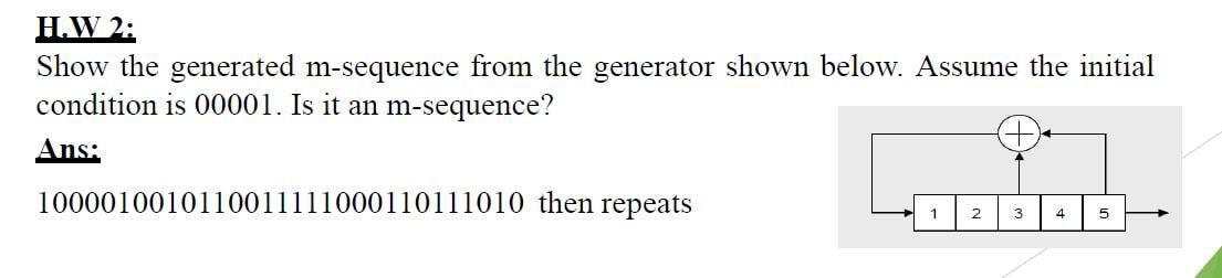 Solved HW 2: Show the generated m-sequence from the | Chegg.com