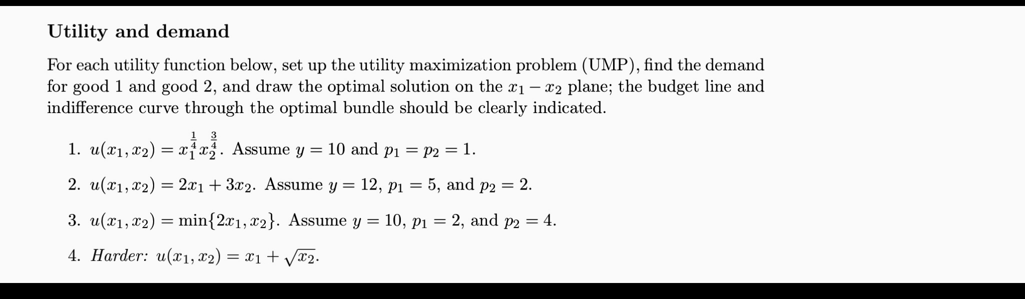 Solved Utility and demand For each utility function below, | Chegg.com