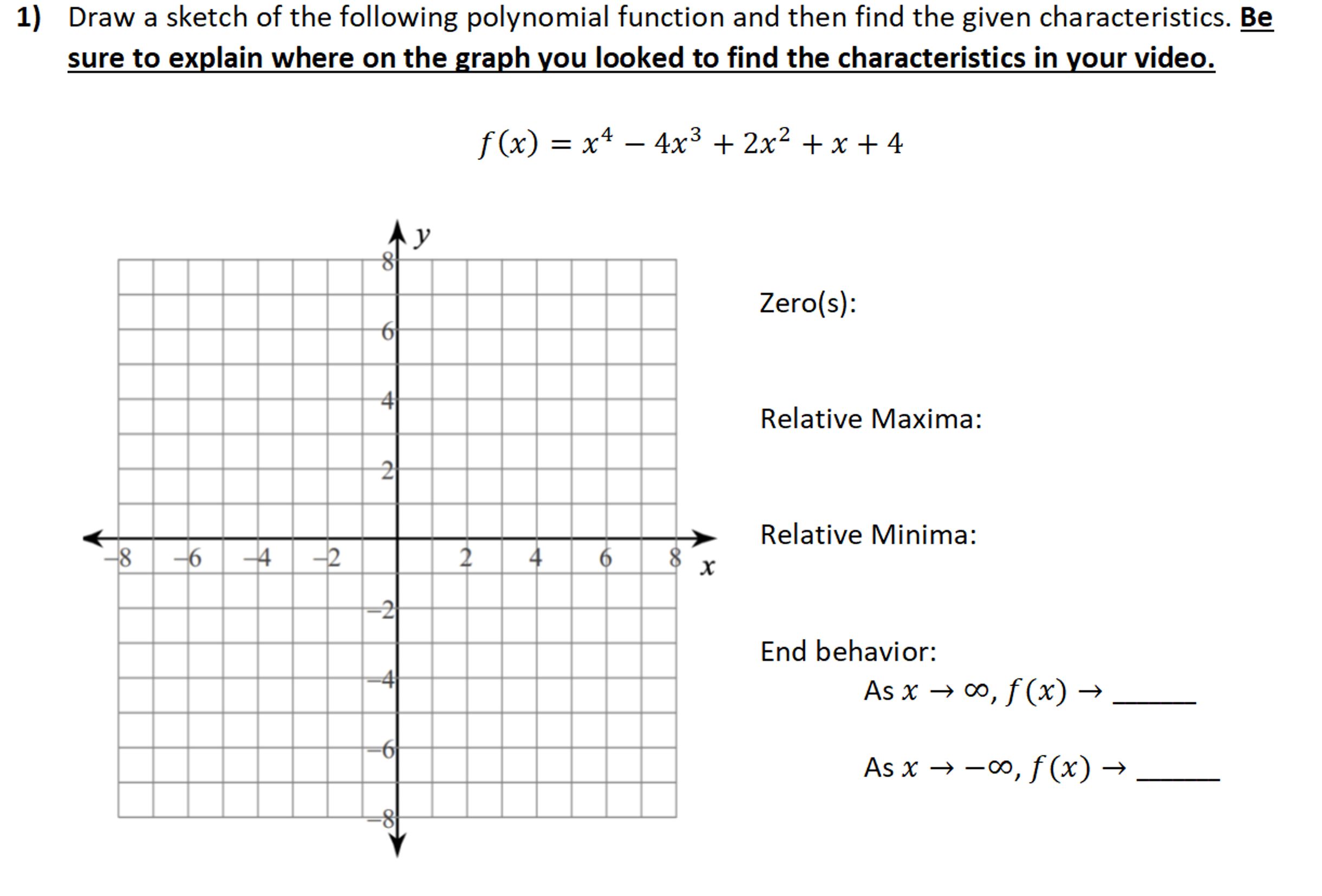 Solved Draw a sketch of the following polynomial function | Chegg.com