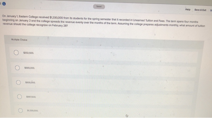 Solved 3 0 Help Save &ExitS On January 1, Eastem College | Chegg.com