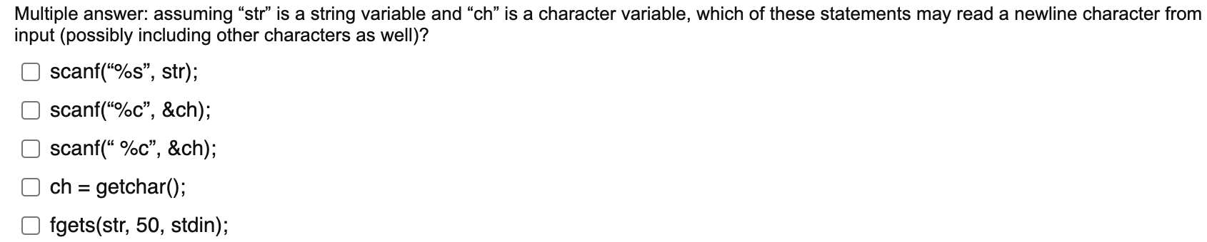 Solved Multiple answer: assuming "str" is a string variable | Chegg.com