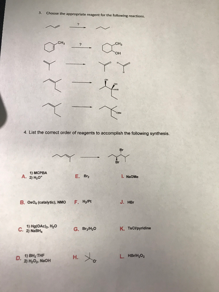 Solved 3. Choose the appropriate reagent for the following | Chegg.com