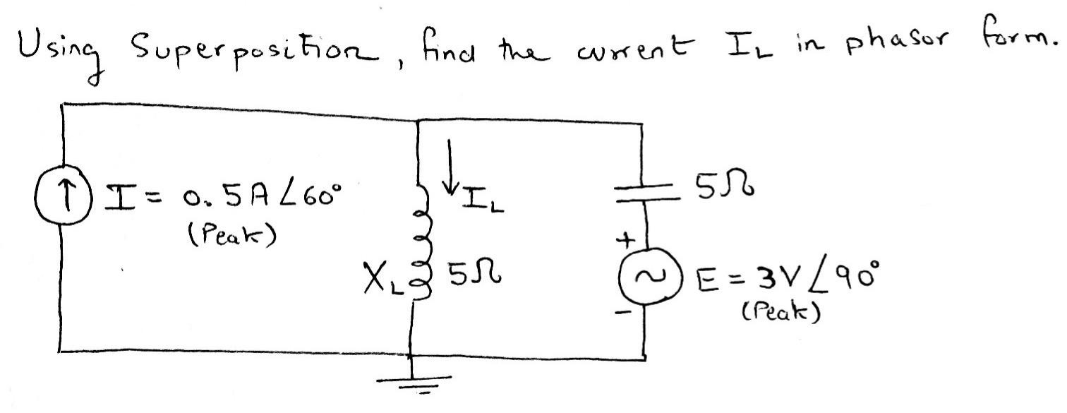 Solved Using Superposition, find the current IL in phasor | Chegg.com