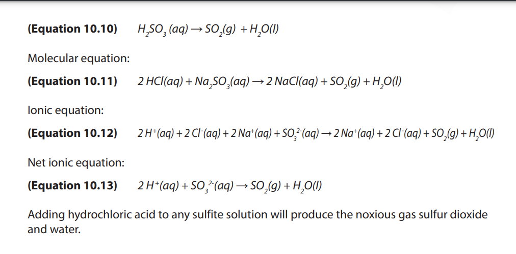 (Equation 10.10) H,SO, (aq) → SO2(g) +H20(1) | Chegg.com