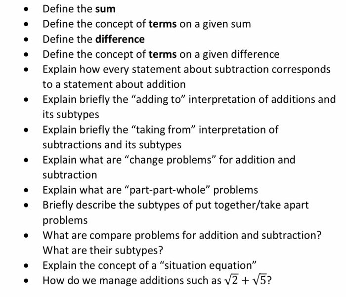 Solved Define the sum Define the concept of terms on a | Chegg.com