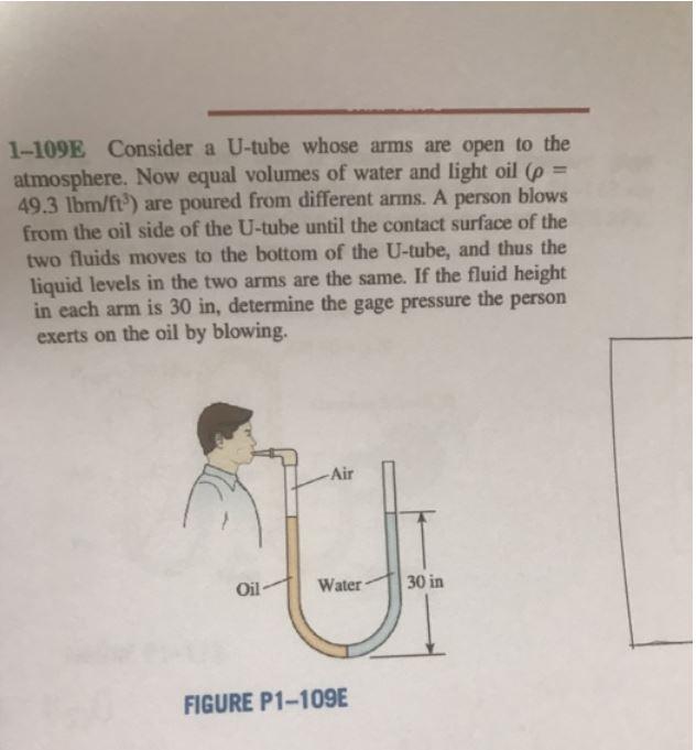 Solved 1-109E Consider a U-tube whose arms are open to the | Chegg.com